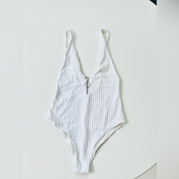 bond-eye | Swim | Bone Eye Zip Line One Piece White Bathing Suit S ...